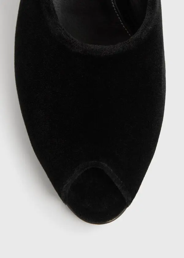 TOTEME Peep-toe Velvet Wedge Mules