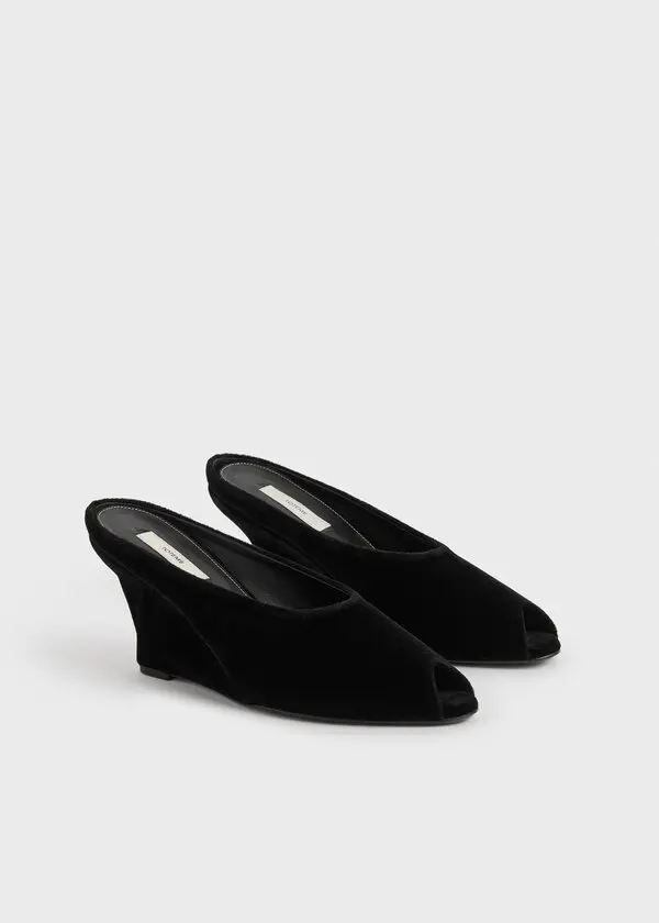 TOTEME Peep-toe Velvet Wedge Mules