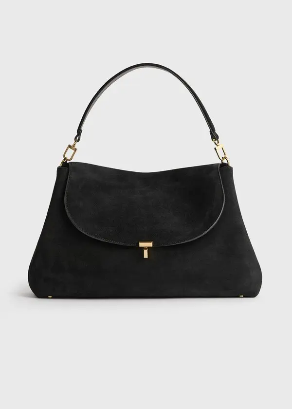 TOTEME T-lock Suede Satchel - Black