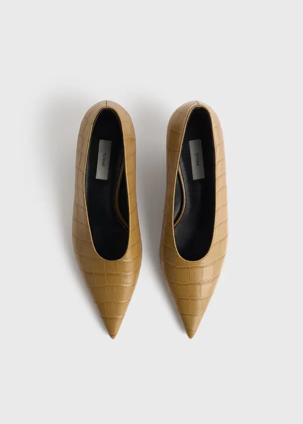TOTEME Sharp Croco-embossed Kitten Pumps