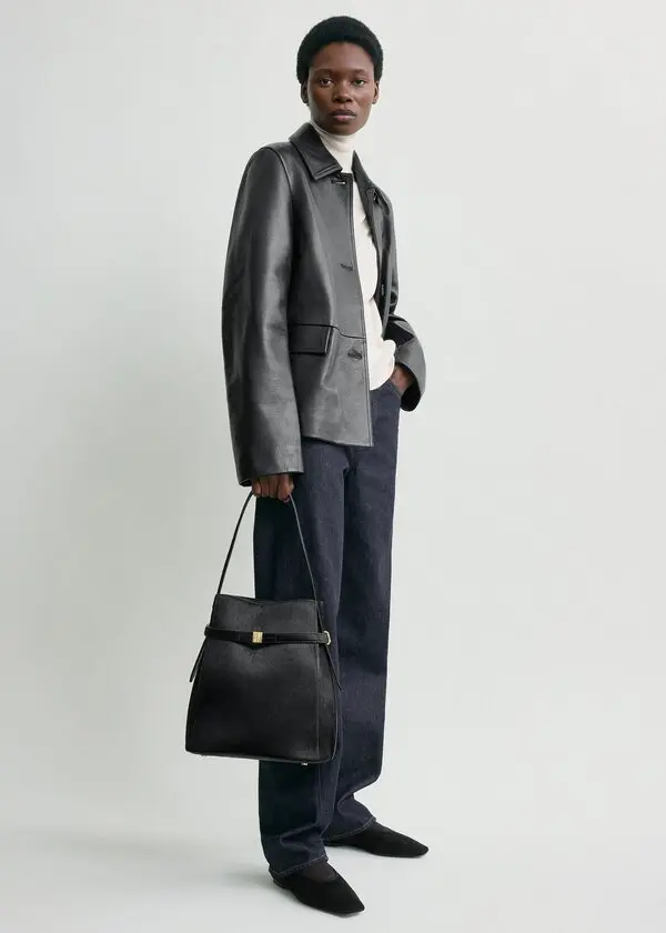 TOTEME Belted Pony Hair Effect Leather Bucket Bag - Black
