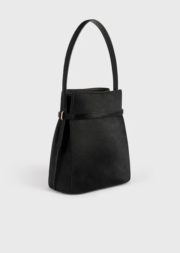 TOTEME Belted Pony Hair Effect Leather Bucket Bag - Black