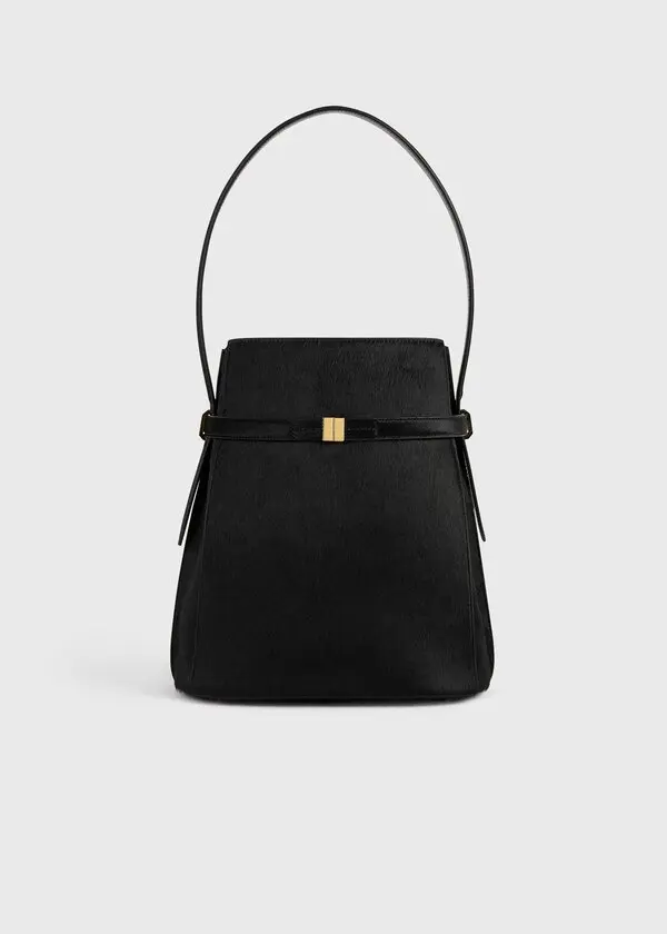 TOTEME Belted Pony Hair Effect Leather Bucket Bag - Black