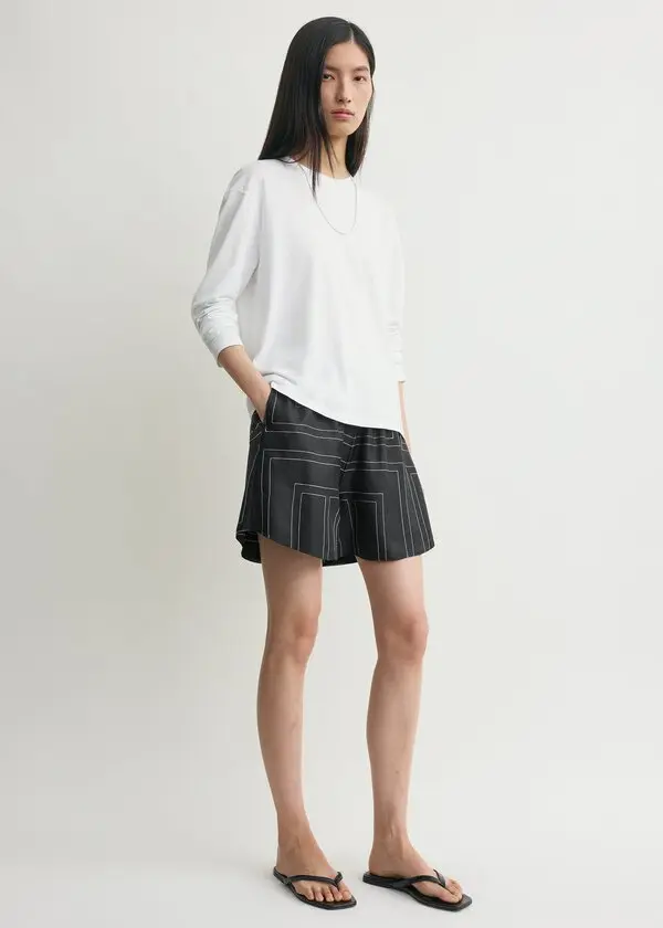 TOTEME Monogram Silk Pj Shorts Black