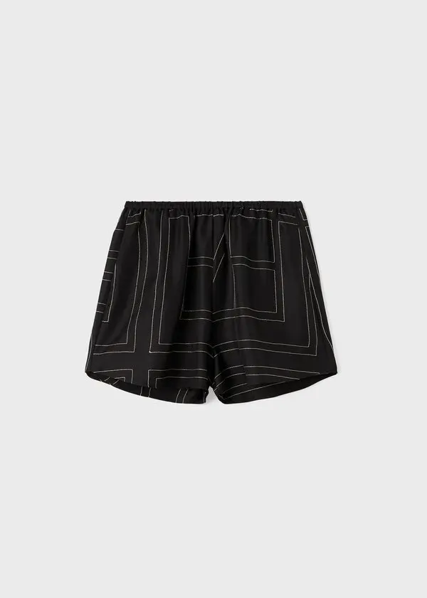 TOTEME Monogram Silk Pj Shorts Black