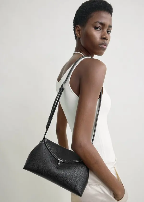 TOTEME T-lock Grained-leather Clutch Black