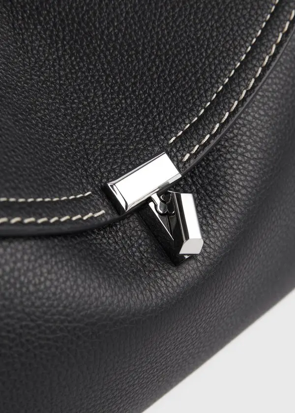TOTEME T-lock Grained-leather Clutch Black