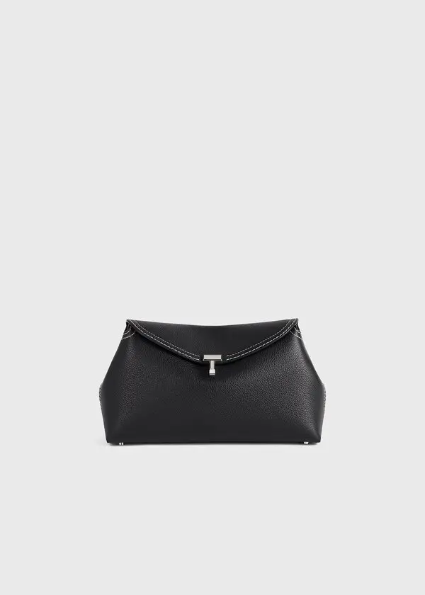 TOTEME T-lock Grained-leather Clutch Black
