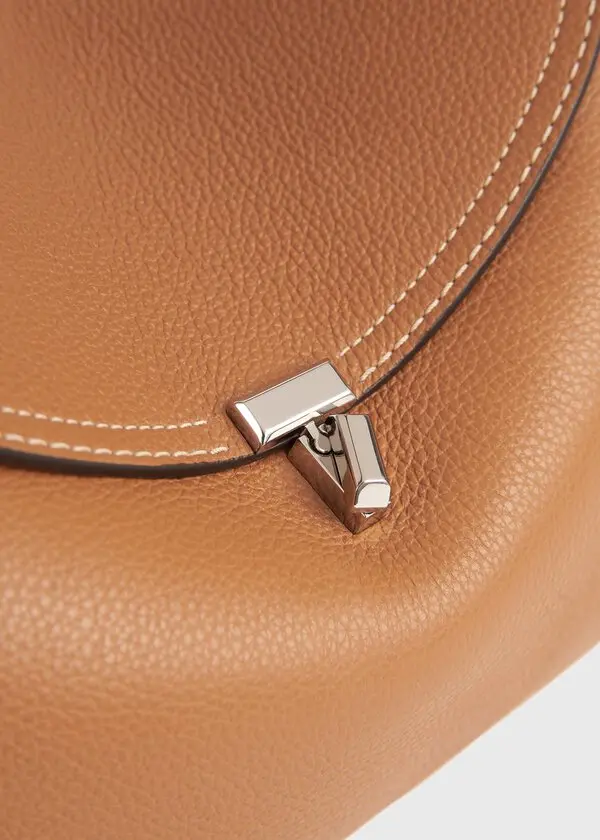 TOTEME T-lock Grained-leather Top Handle Tan