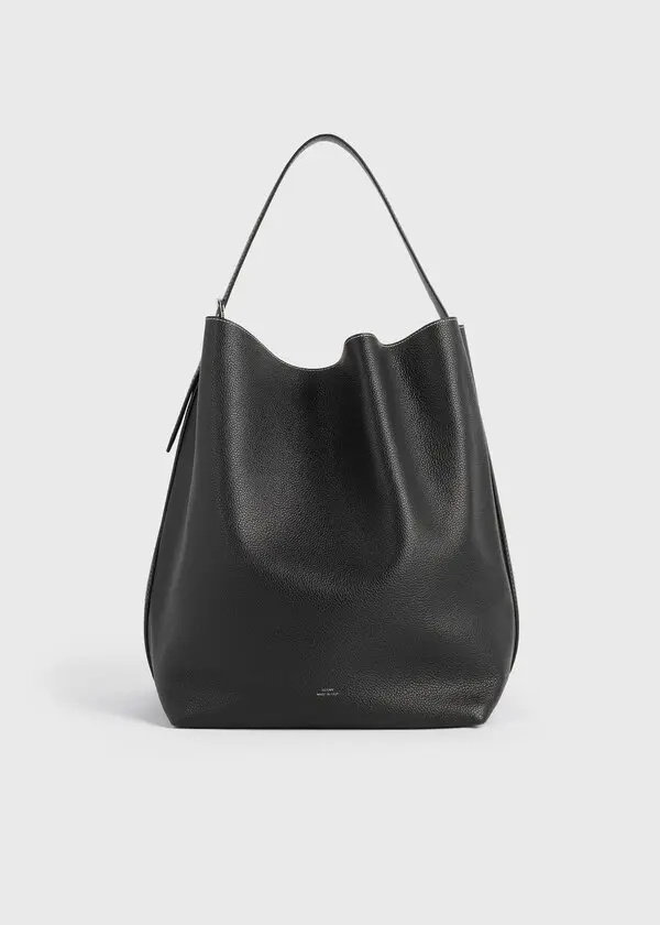 TOTEME Belted Grained-leather Tote Black
