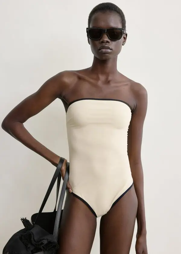 TOTEME Stripe Edge Strapless Swimsuit