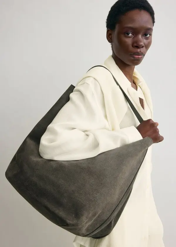 TOTEME Belted Suede Tote Bag - Granite