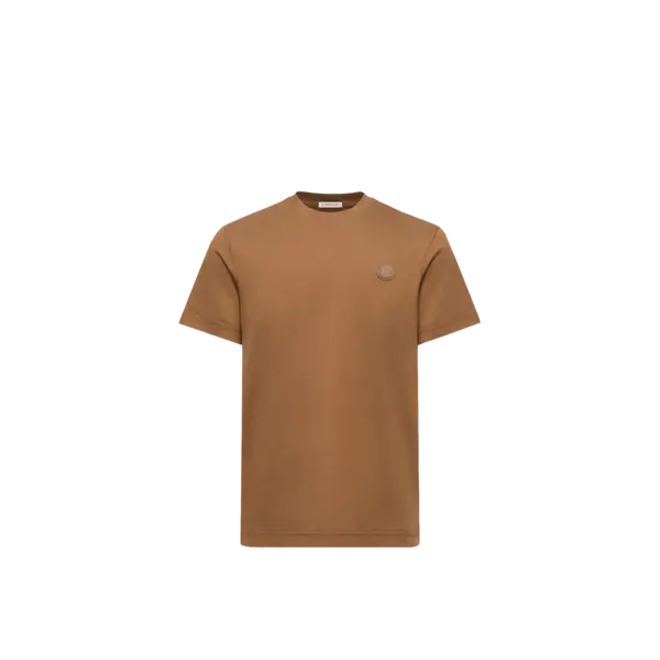 Moncler Double Leather Logo Cotton T-shirt - Brown