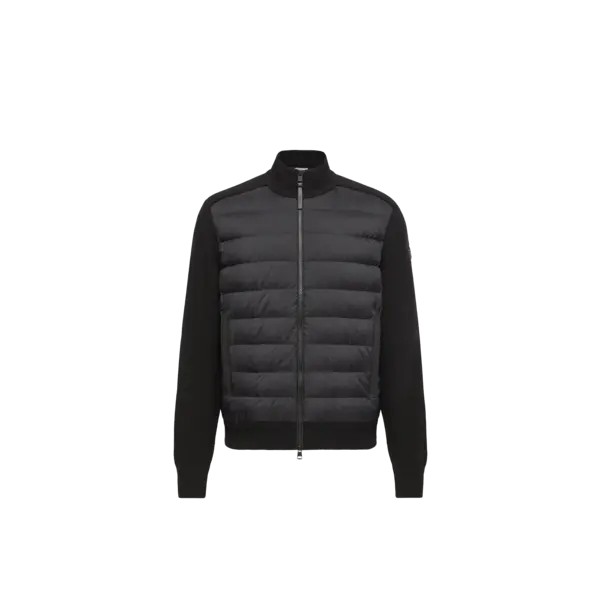 Moncler Wool & Cashmere Blend Zip-up Cardigan With Quilted Front - Black