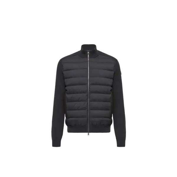 Moncler Wool & Cashmere Blend Zip-up Cardigan With Quilted Front - Blue