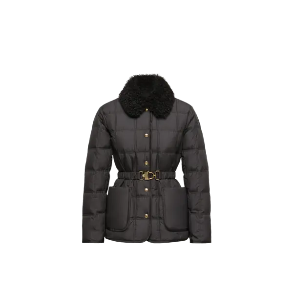 Moncler Cygnus Belted Short Down Jacket With Textured Collar - Black