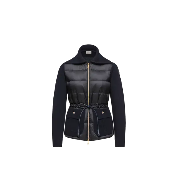 Moncler Wool & Cashmere Blend Padded Zip-up Cardigan - Blue