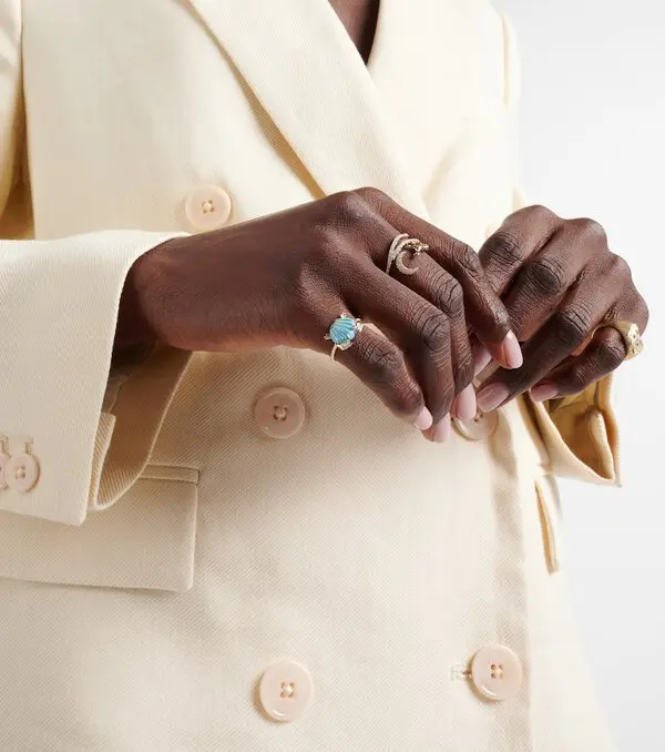 Yvonne Léon Crabe Coquillage 9kt Yellow Ring With Turquoise And Diamonds