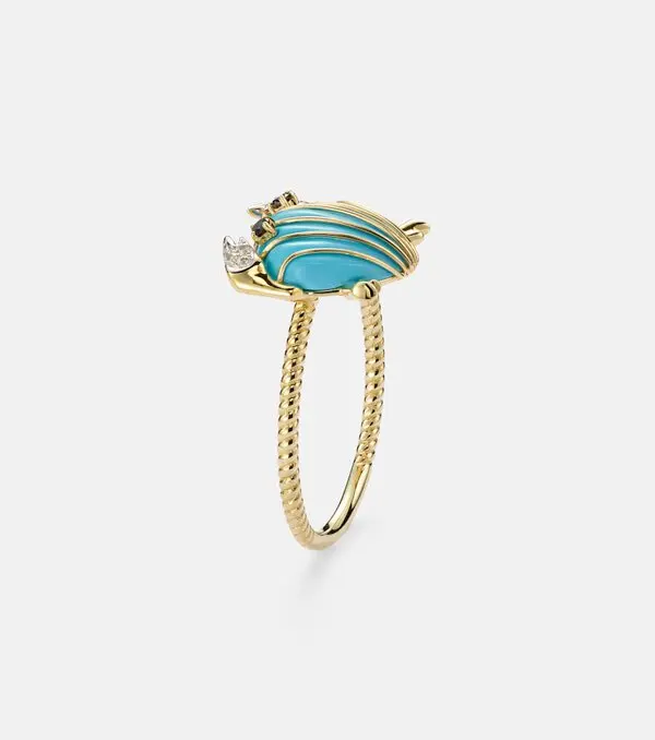 Yvonne Léon Crabe Coquillage 9kt Yellow Ring With Turquoise And Diamonds