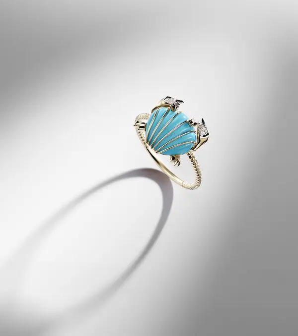 Yvonne Léon Crabe Coquillage 9kt Yellow Ring With Turquoise And Diamonds