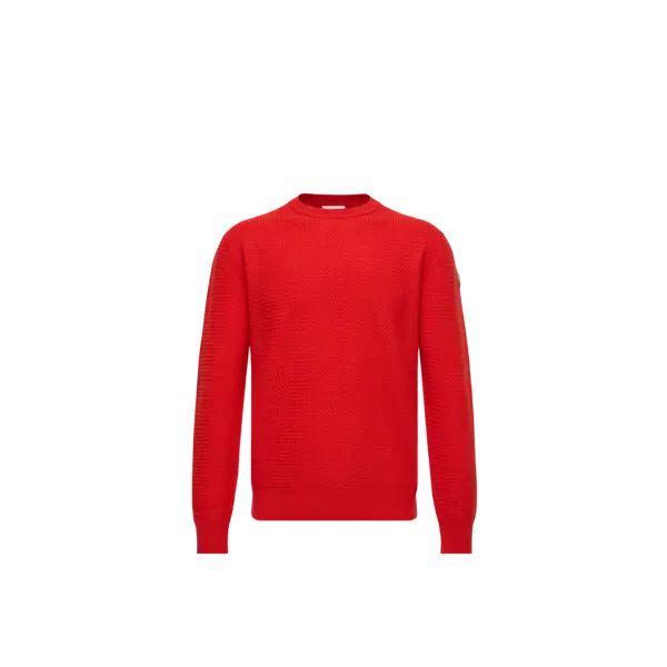 Moncler Textured Crew Neck Wool & Cashmere Blend Sweater - Red