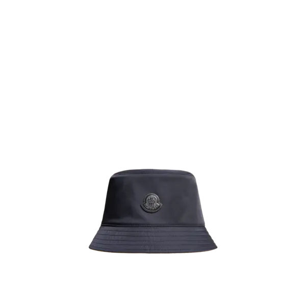 Moncler Leather Logo Gabardine Bucket Hat - Blue