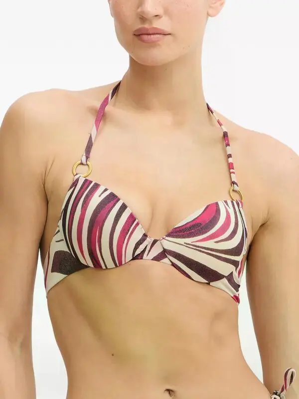 TWINSET Abstract Print Halterneck Bikini Top - Neutrals