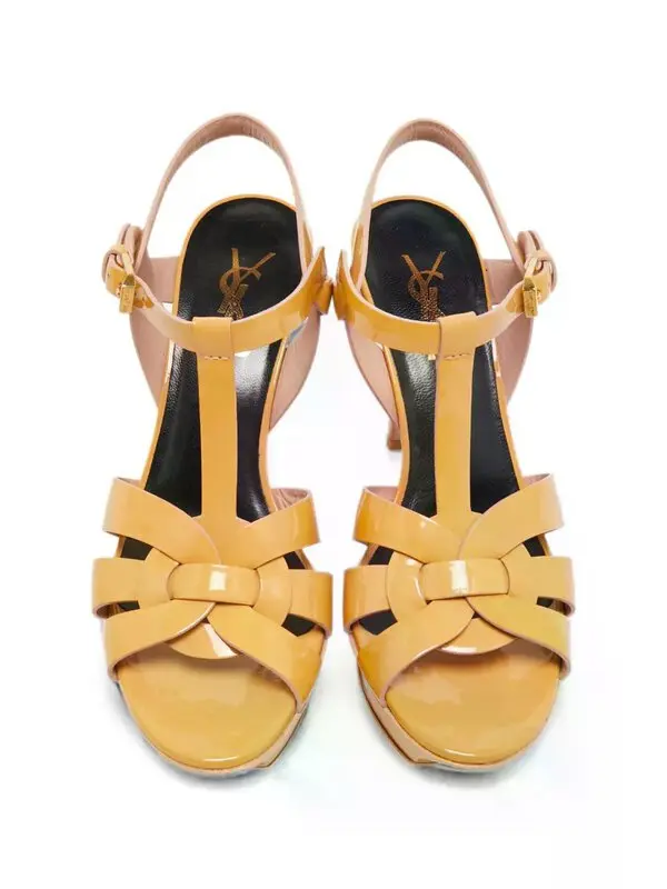 Saint Laurent Tribute Leather Platform Sandals - Neutrals