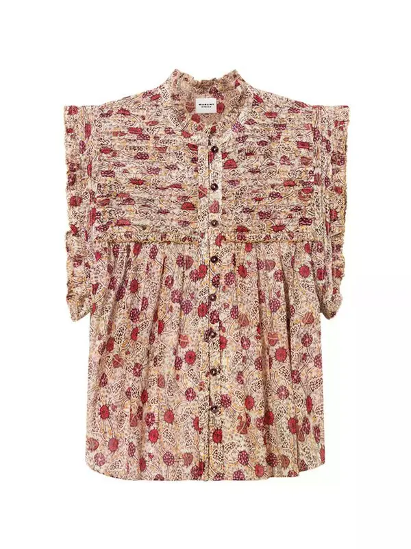 MARANT ETOILE Dersia" Sleeveless Floral Print Top - Neutrals