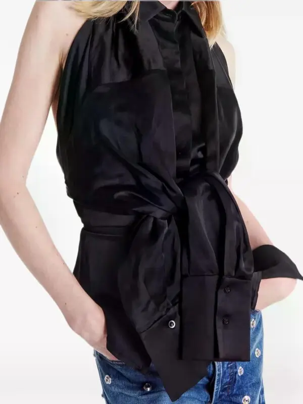 A.W.A.K.E. Mode Halterneck Tie-front Top