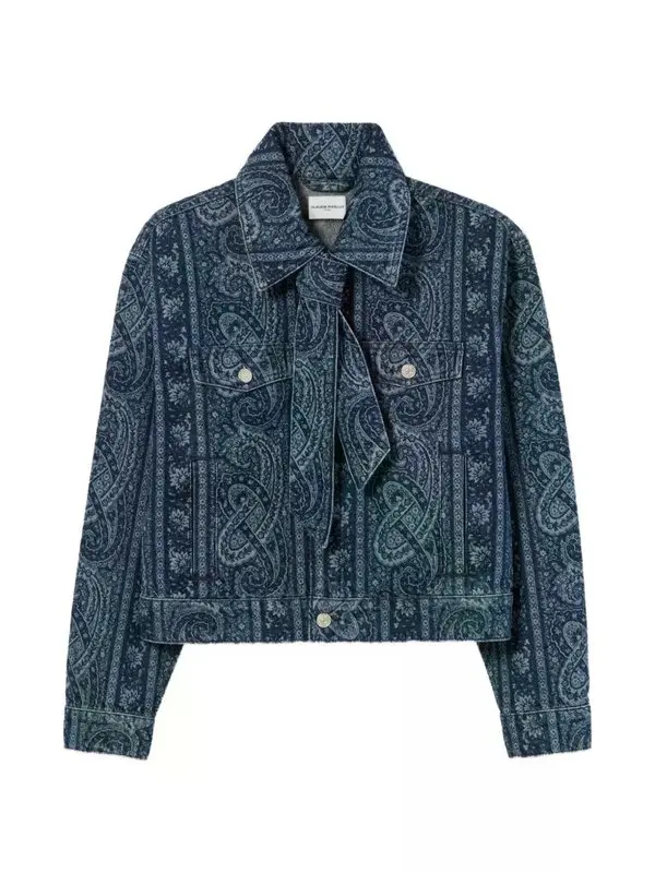 Claudie Pierlot Paisley Print Pussy-bow Denim Jacket - Blue
