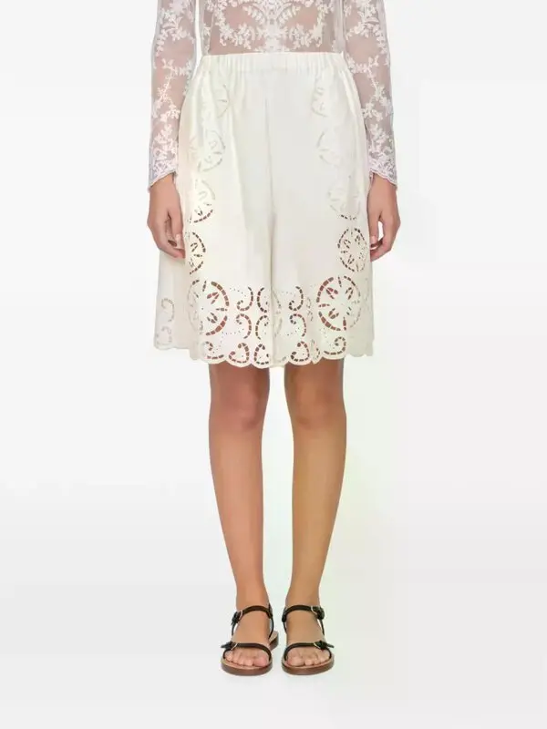 Sea Broderie Anglaise Scalloped Hem Shorts - Neutrals