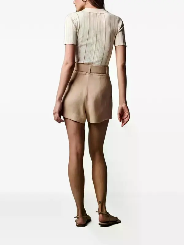 HEVRON Zinna Belted Pleated Shorts - Neutrals