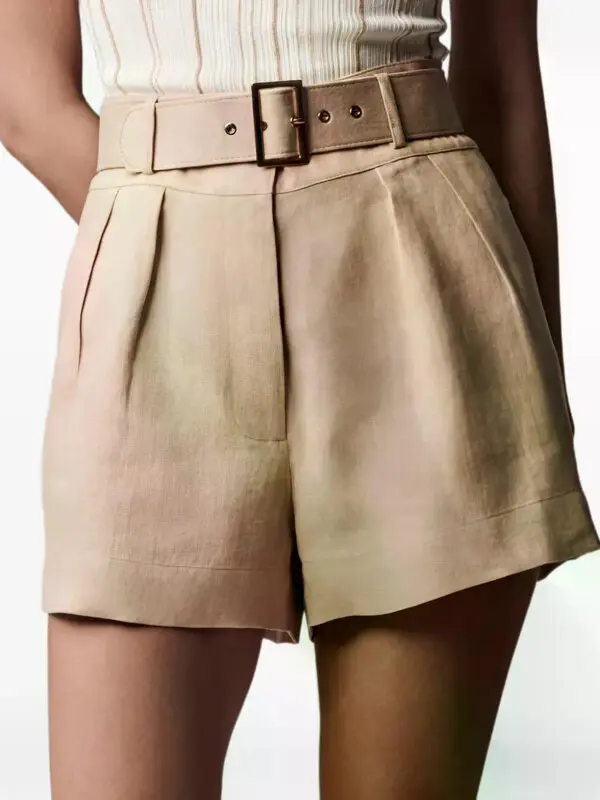 HEVRON Zinna Belted Pleated Shorts