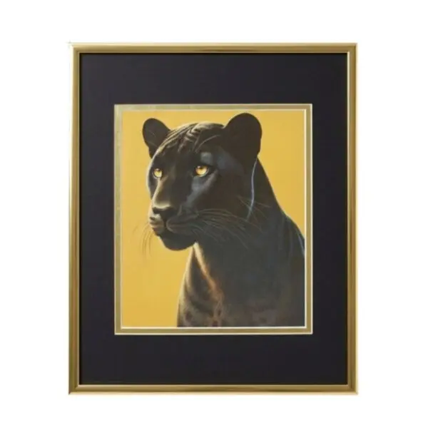 BELLUS DOMINA Black / Gold / Yellow Modern Art Print Black Panther – Framed - Black/gold/yellow