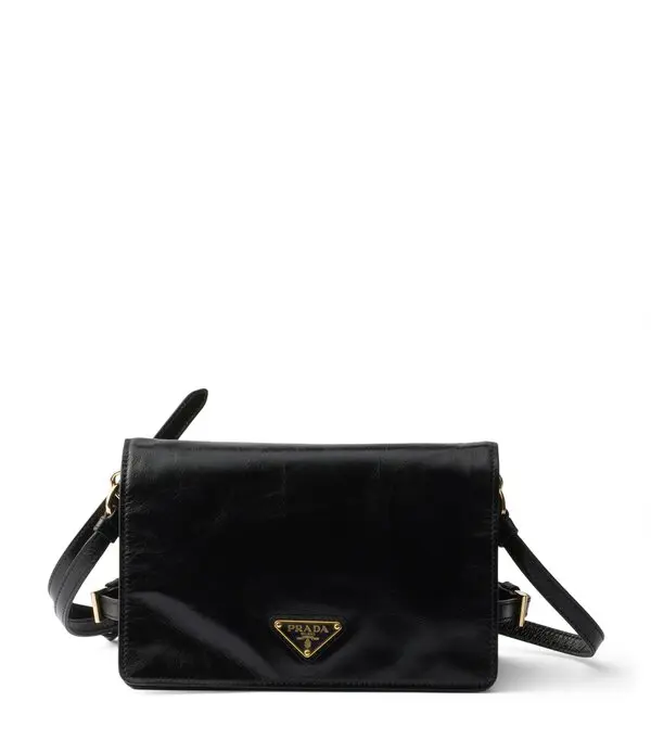 Prada Mini Leather Wallet With Strap - Black