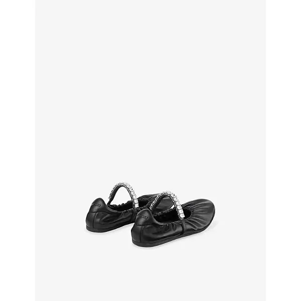 JIMMY CHOO Jade Ruched Leather Ballerina Flats - X Black/crystal