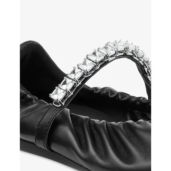 JIMMY CHOO Jade Ruched Leather Ballerina Flats - X Black/crystal