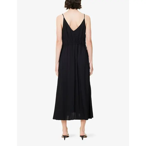 Theory Gathered V-neck Woven Maxi Dress - Black