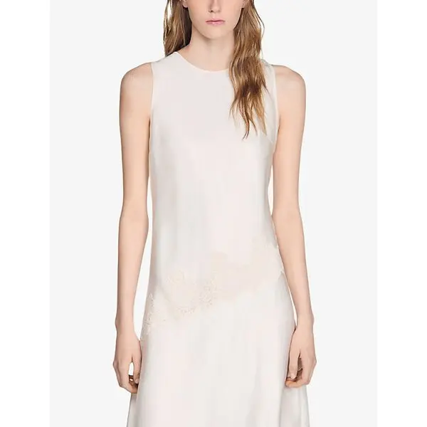 Sandro Asymmetrical Lace-trim Midi Dress - Ecru