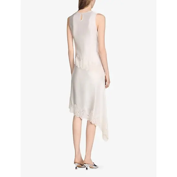 Sandro Asymmetrical Lace-trim Midi Dress - Ecru