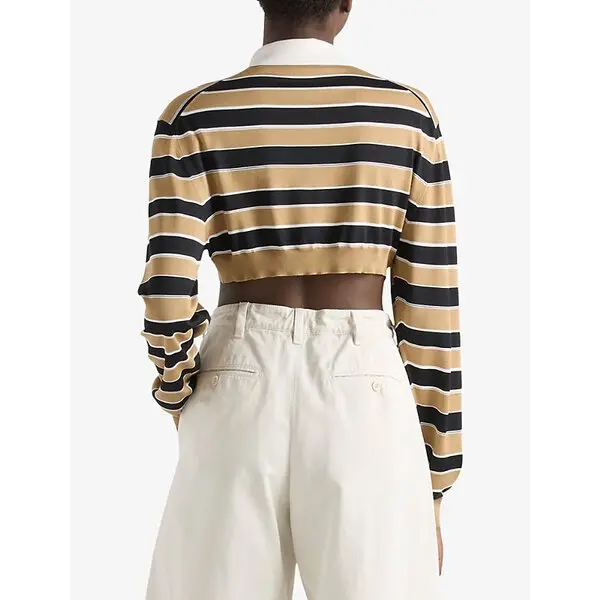 Prada Cropped Striped Silk Polo Shirt