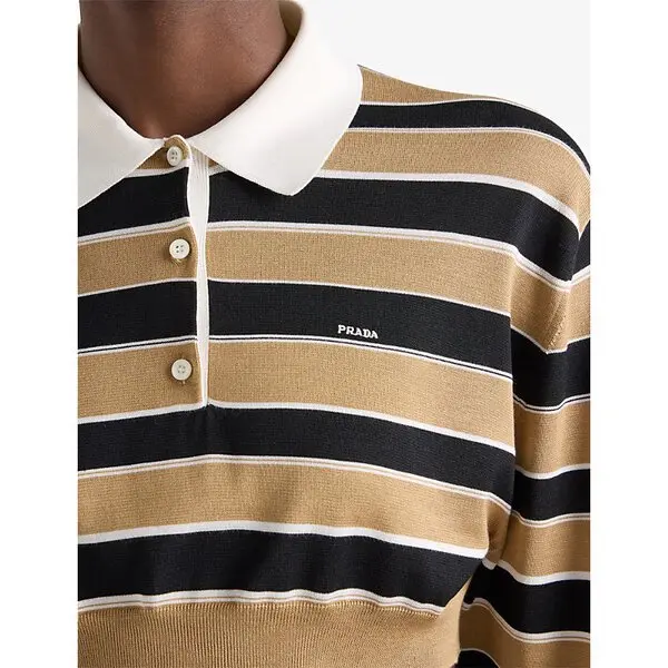 Prada Cropped Striped Silk Polo Shirt