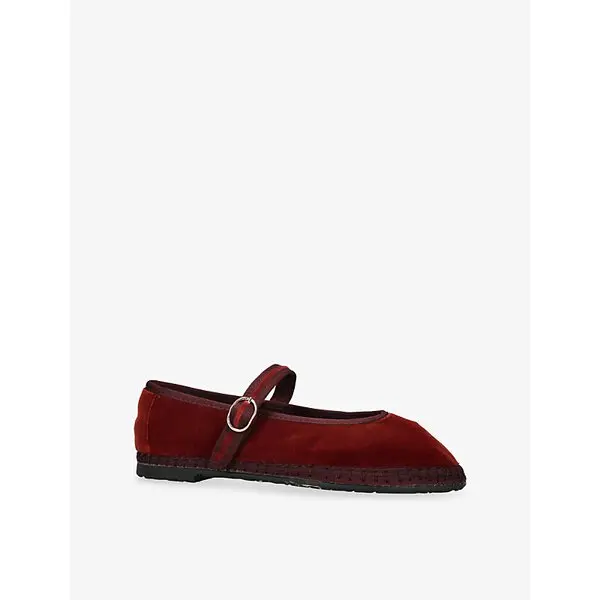 FLABELUS Pierre Sienna Velvet Mary Jane Flats - Red/dark