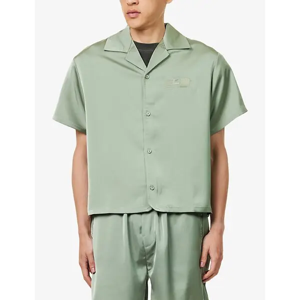 HONOR THE GIFT Camp-collar Embroidered-logo Satin Shirt