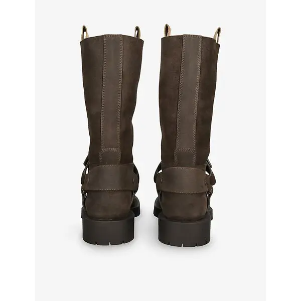 Burberry Mid Calf Suede Boots With Buckle Detail And Chunky Sole - Brown/oth