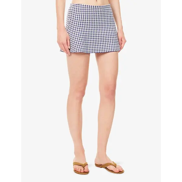 Good American Gingham-print Knitted Mini Skort
