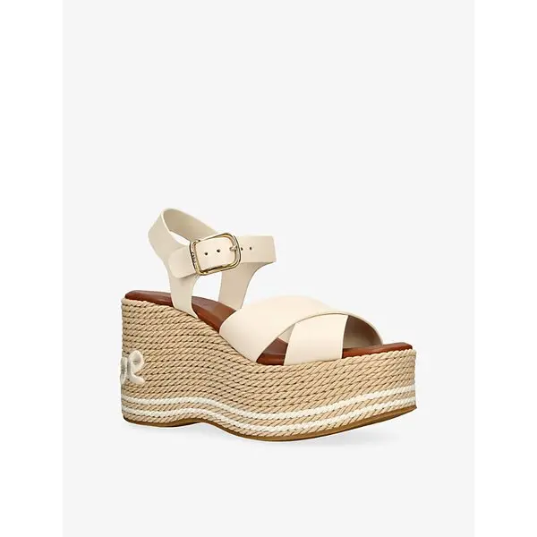 Chloé Leather Wedge Sandals With Buckle Fastening
