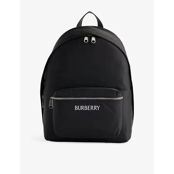 Burberry Logo Print Nylon Backpack - Black