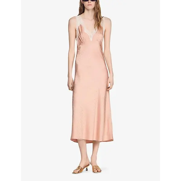Sandro Rhinestone Embellished V-neck Midi Dress